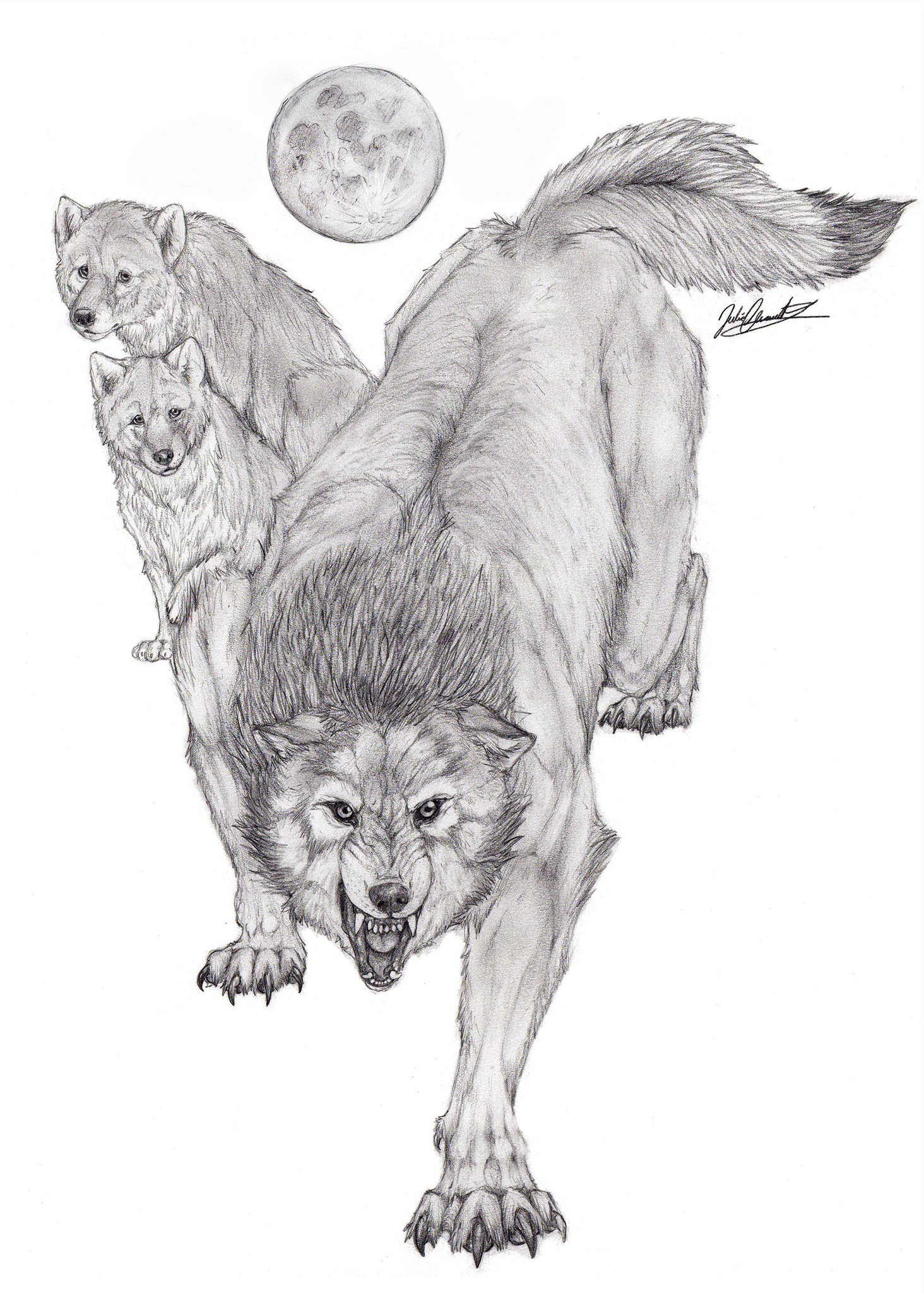 -wolf&cubs full body tattoo | julie Clement